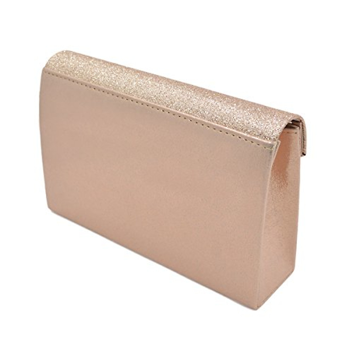Premium Glitter Front PU Leather Envelope Flap Clutch Evening Bag, Champagne