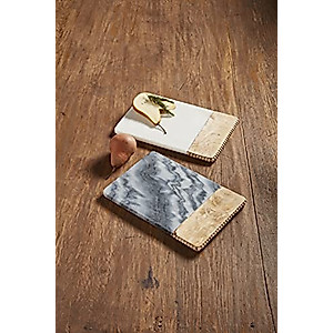 Mud Pie Beaded Wood & Marble Cutting Board, White, 8" x 12"