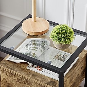 VECELO End Table, Modern Nightstand with Drawer, Night Stand Set of 2 for Bedroom Living Room,Tempered Glass, 23.6" Height, Grey