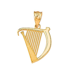 Sideways Crosses Certified 10k Yellow Gold Harp Musical Instrument Musician Charm Pendant