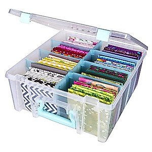 ArtBin 6990SA Super Satchel Double Deep with Removable Dividers, Large Portable Art & Craft Storage with Handle, Translucent/Aqua Mist