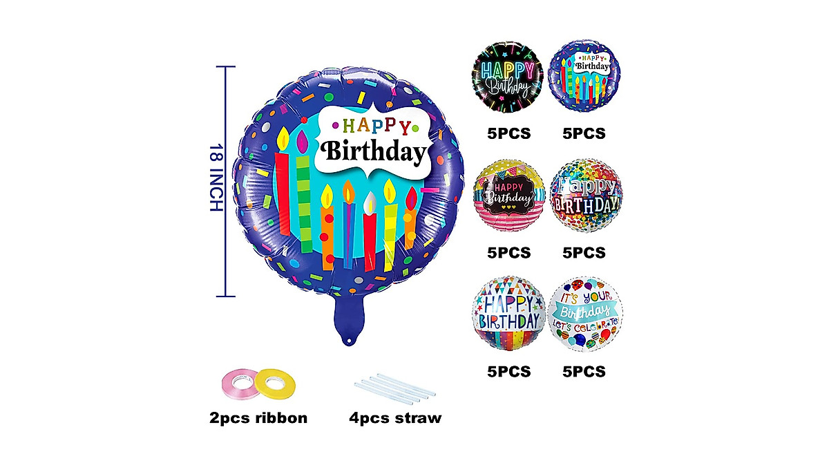 30 Pieces Happy Birthday Foil Balloons for Celebrations