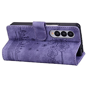 Cellphone Flip Case Compatible With Samsung Galaxy Z Fold 3 5G Wallet Flip Phone Case Embossed Phone Case Leather Case Phone Case Card Slot Phone Case Carrying Wrist Strap Phone Case Compatible With S