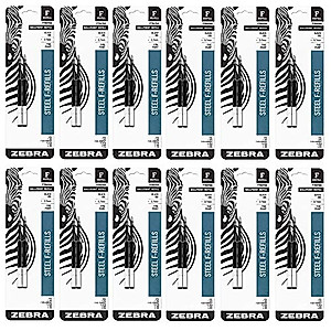 Zebra F-Series Ballpoint Stainless Steel Pen Refill, Fine Point, 0.7mm, Black Ink, 2-Count (12 PACK)
