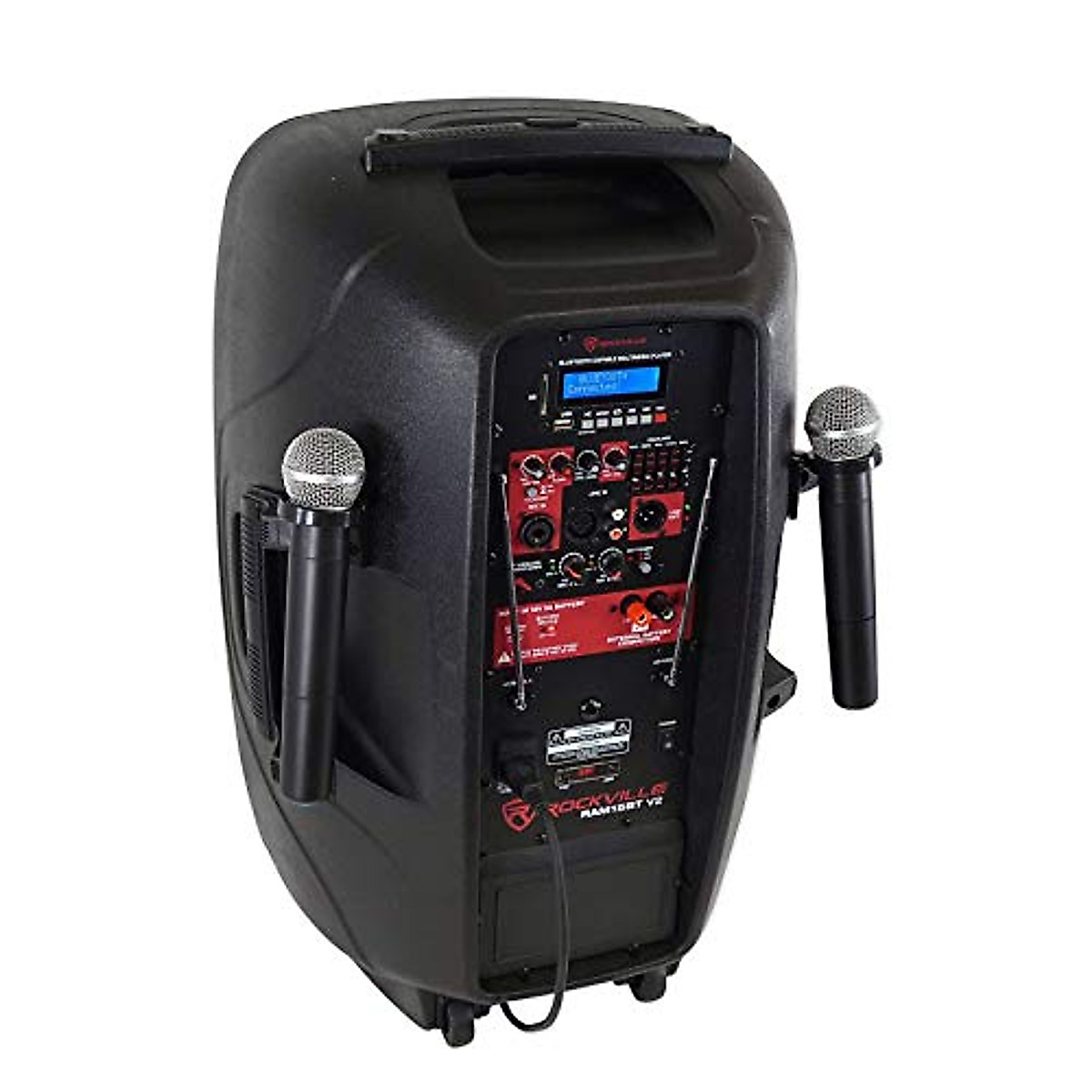 Rockville 15" Rechargable Powered 800W PA DJ Speaker, 2 Mics, Bluetooth (RAM15BT V2)