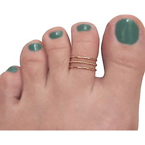 Handmade Gold Triple Band Adjustable Toe Ring, Yellow Gold Plated over Sterling Silver, Classic 3 Rows Dainty Open Toe, Pinky or Knuckle Rings for Women, Beach Foot Jewelry, By MiYa Jewelry