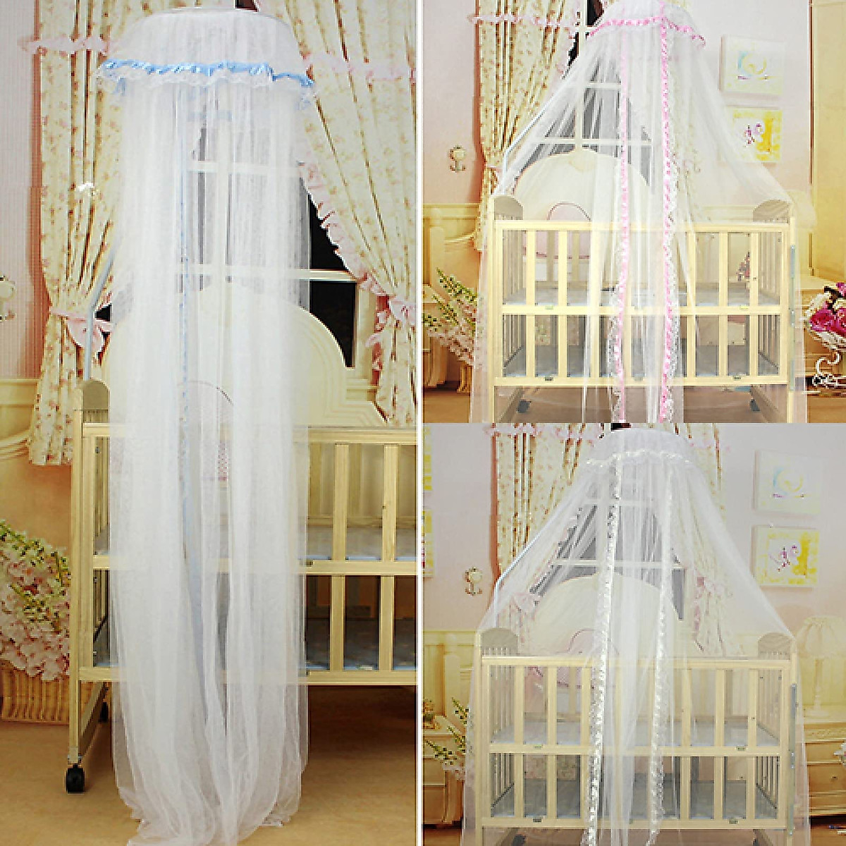 HEVIRGO Bed Canopy Mosquito Net, Hanging Travel Netting Curtains, Play Tent Bedding, Baby Bed Mesh Dome Curtain Mosquito Net Durable Toddler Crib Cot Canopy Bed Net - Beige