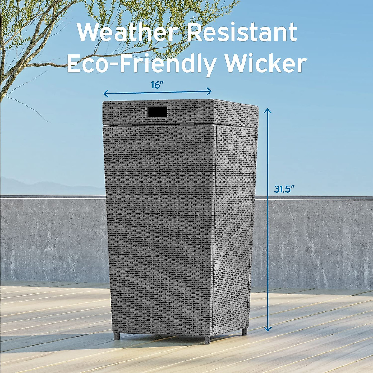 Nestl Outdoor 30 Gallon Grey Trash Can with Lid, Wicker Garbage Can for Patio