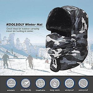 Trooper Trapper Hat,Winter Ski Hat with Winter Ear Flap and Ski Windproof Mask Gray