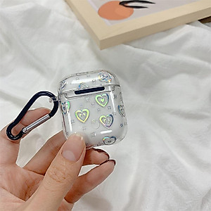 Fycyko Compatible with AirPods Case for Clear Glitter Heart Pattern for Women Girls Fashion Soft Flexible Durable Slim Shockproof AirPods Case for AirPods 2 &1-Heart-A