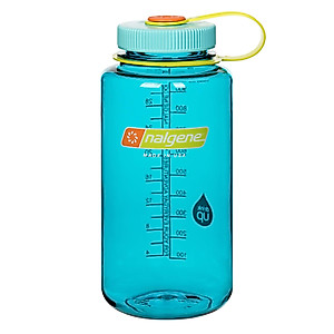 Nalgene Sustain Tritan BPA-Free Water Bottle Made with Material Derived from 50% Plastic Waste, 32 OZ, Wide Mouth, Cerulean