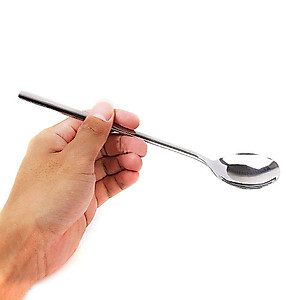 Reusable Korean Chopstick and Spoon Set, Long Handle Stainless Steel Soup Spoon and Chopsticks, Dishwasher Safe, Set of 3. (Silver)