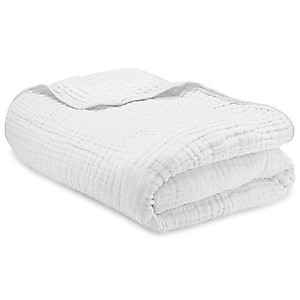 Comfy Cubs Muslin Blanket for Adults, Extra Large Twin 90” x 66”, 6 Layer Cooling Cotton Softness, Breathable & Warm Throw for Bedroom, Living Room Couch (White, Twin - Muslin)