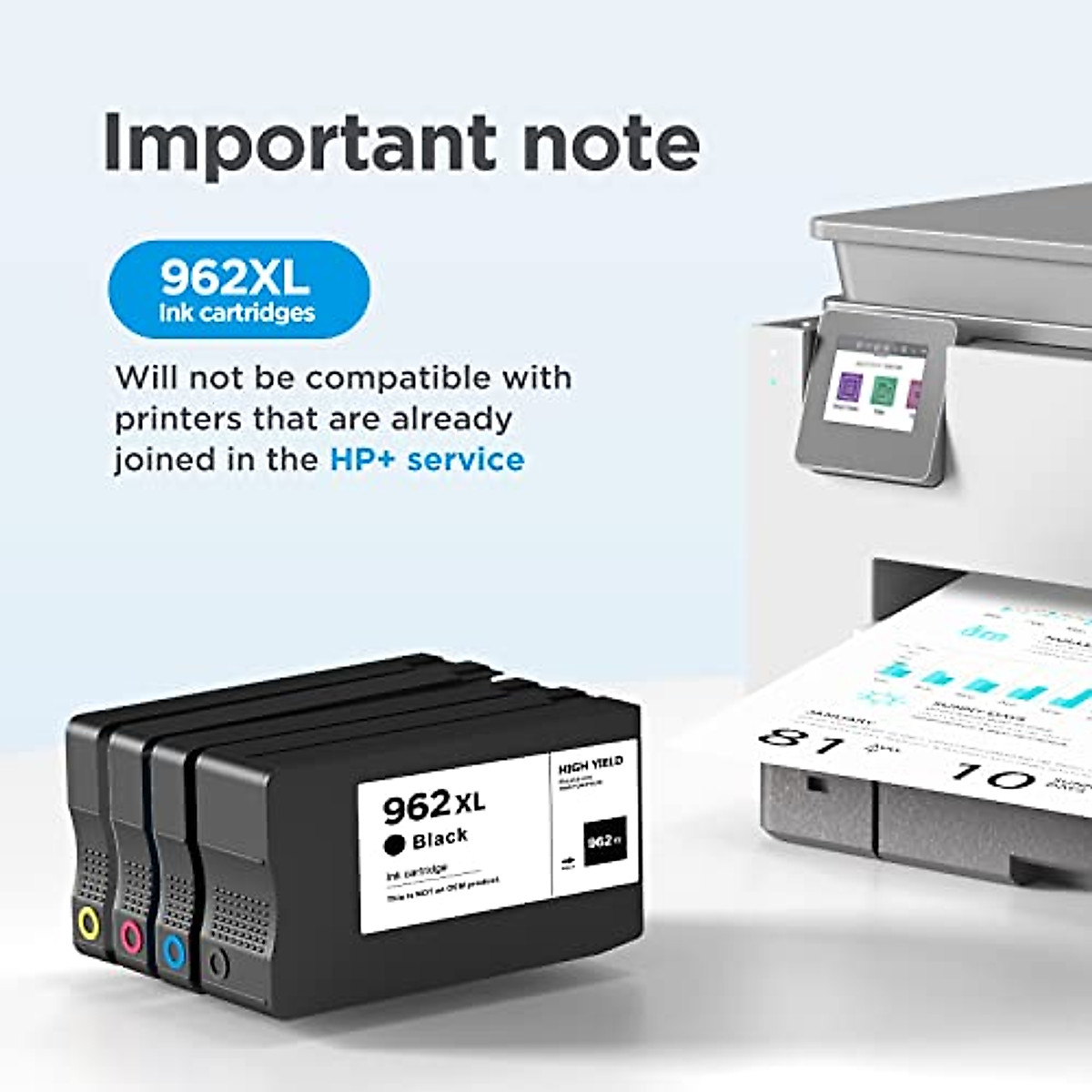 Yocare 962xl 962 XL Combo Pack Ink Cartridges Replacement for 962XL Compatible with Officejet 9010 9015 9025 9012 9013 9016 9019 9018 9020 Printer (Black & Cyan & Magenta & Yellow)-4 Packs
