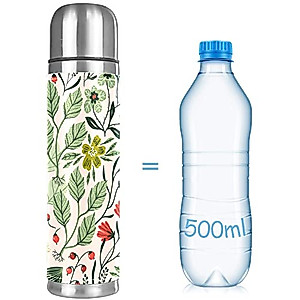 Summer Floral Pattern with Colorful Plants and Flowers Vacuum Insulated Water Bottle Stainless Steel Thermos Flask Travel Mug Coffee Cup Double Walled 17 OZ