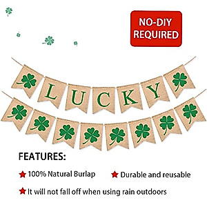St. Patrick'S Day Decorations Burlap Lucky Banner Four Clover Green Banner, Irish Party Banner, Green Theme Party Decoration
