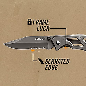 Gerber Gear 22-48445N Paraframe I Folding Pocket Knife, Serrated Edge, Grey