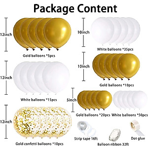 145pcs White Gold Balloon Garland Arch Kit 5, 10 Inch 12" White Gold Confetti Balloons Set for Birthday Baby Shower Wedding Graduation Mother's Day Christmas Party Decorations