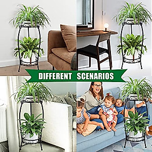 MOCORY Plant Stand Indoor Outdoor 2 Tier 27" Tall Metal Potted Holder Rack Flower Pot Stand Heavy Duty Plant Shelf Rustproof Iron Multiple Plant Round Supports Rack for Planter Corner Garden Balcony Patio