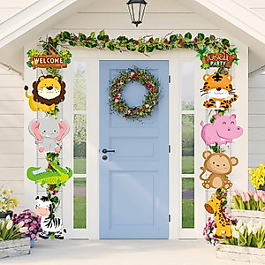 Sumind Jungle Animal Theme Party Supplies Woodland Animal Cutouts Banner Jungle Party Decorations Welcome Jungle Party Door Signs for Baby Shower Family Reunion School Party Decorations
