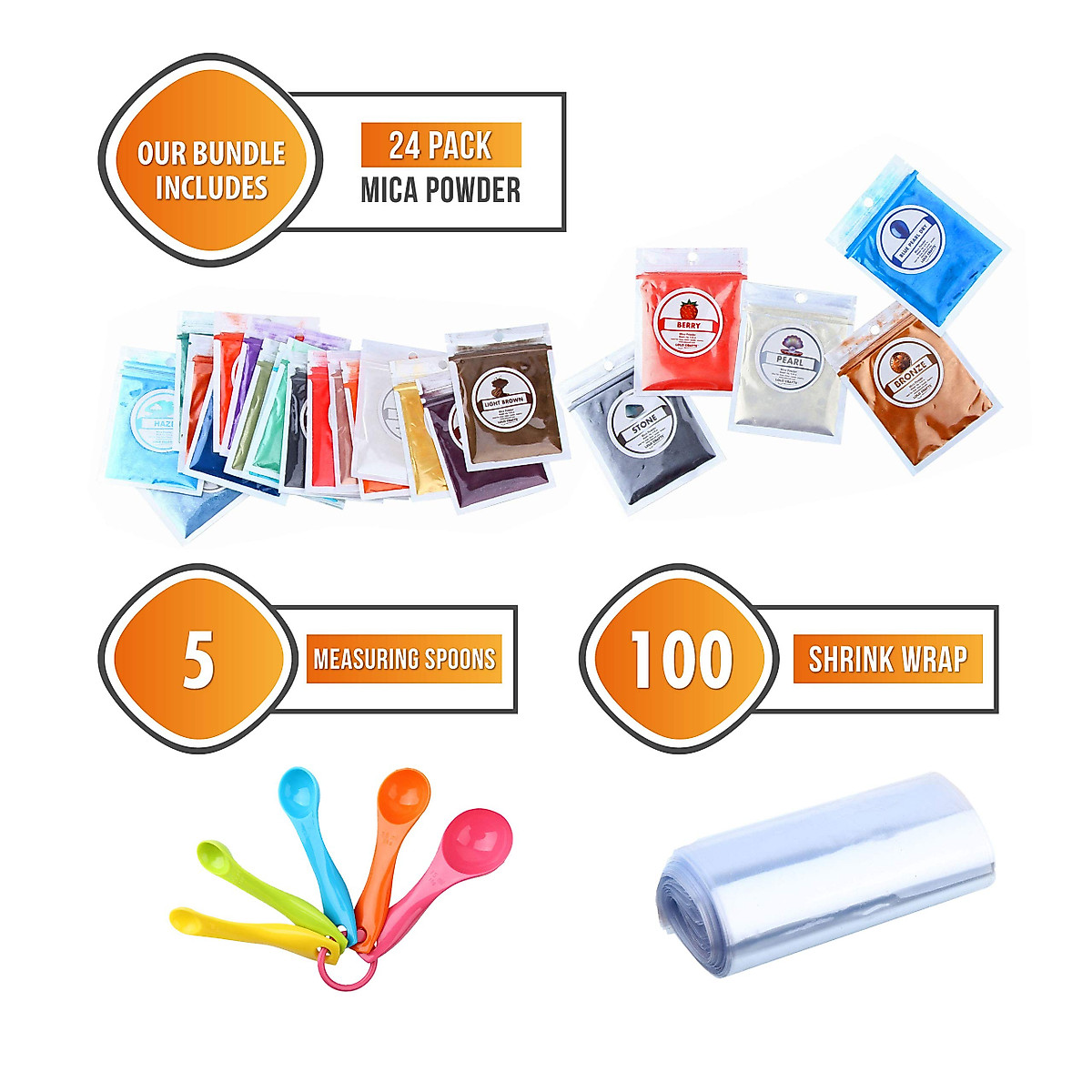 Mica Powder - (24-Pack/ .18 Oz Each) Color Soap Making Epoxy Resin Pigment, Bath Bomb, Candle, Nails