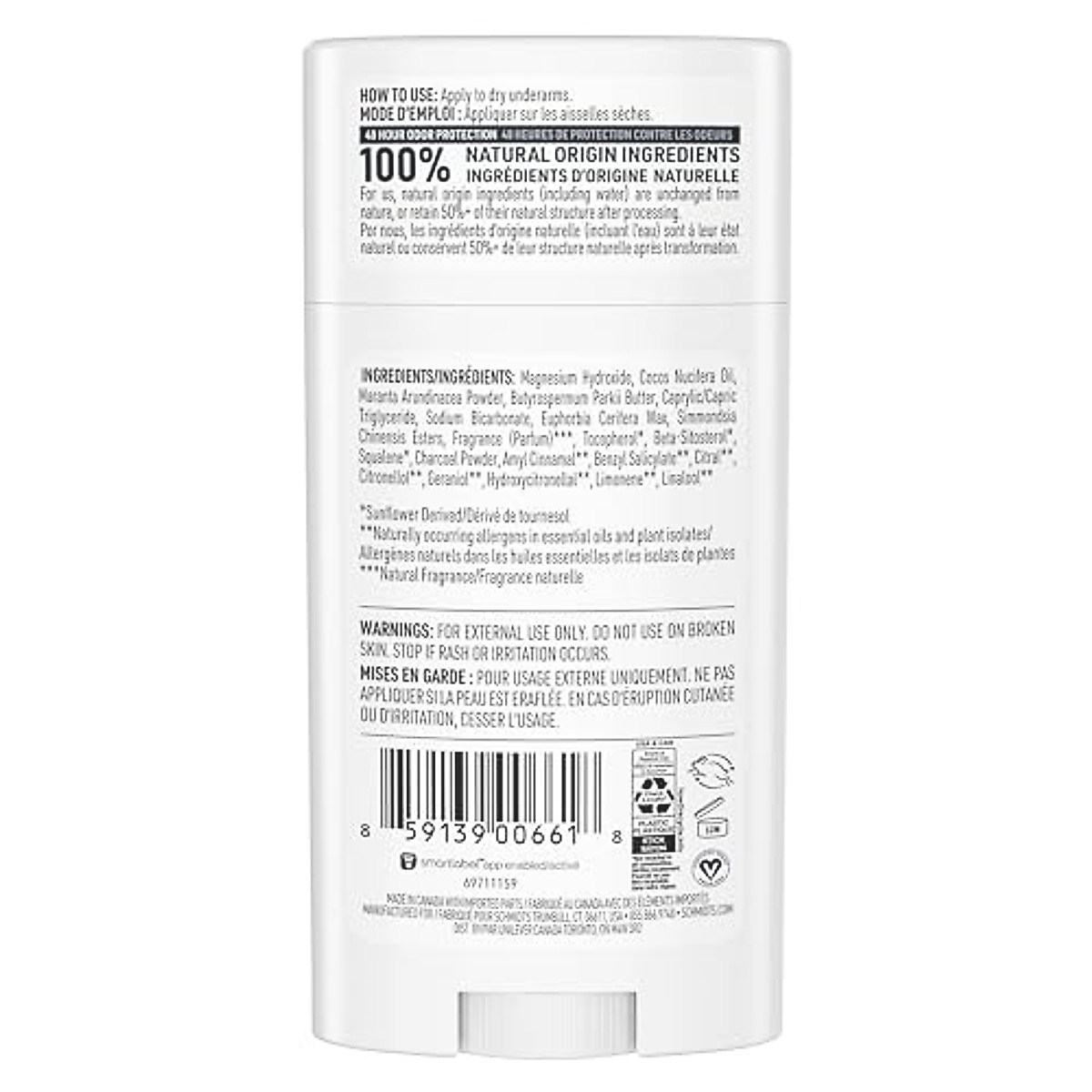 Schmidt's Aluminum-Free Vegan Deodorant Charcoal & Magnesium with 24 Hour Odor Protection, 2 Count for Women and Men, Natural Ingredients, Cruelty-Free, 2.65 oz