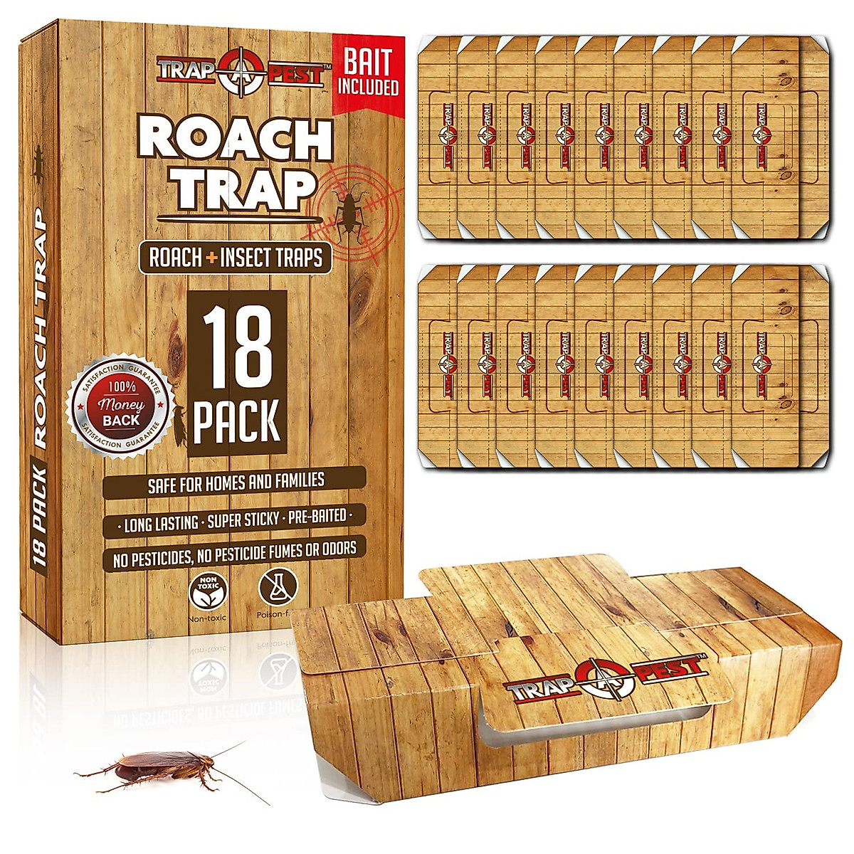 Roach Traps Indoor Sticky (18 Pack) - Glue Traps for Roaches Bug Traps ...
