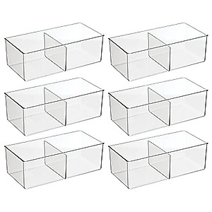 mDesign Plastic 2 Compartment Divided Drawer and Closet Storage Bin - Organizer for Scarves, Socks, Bras, and Underwear - Dress Drawer Organizer, Shelf Organization - 6 Pack - Clear