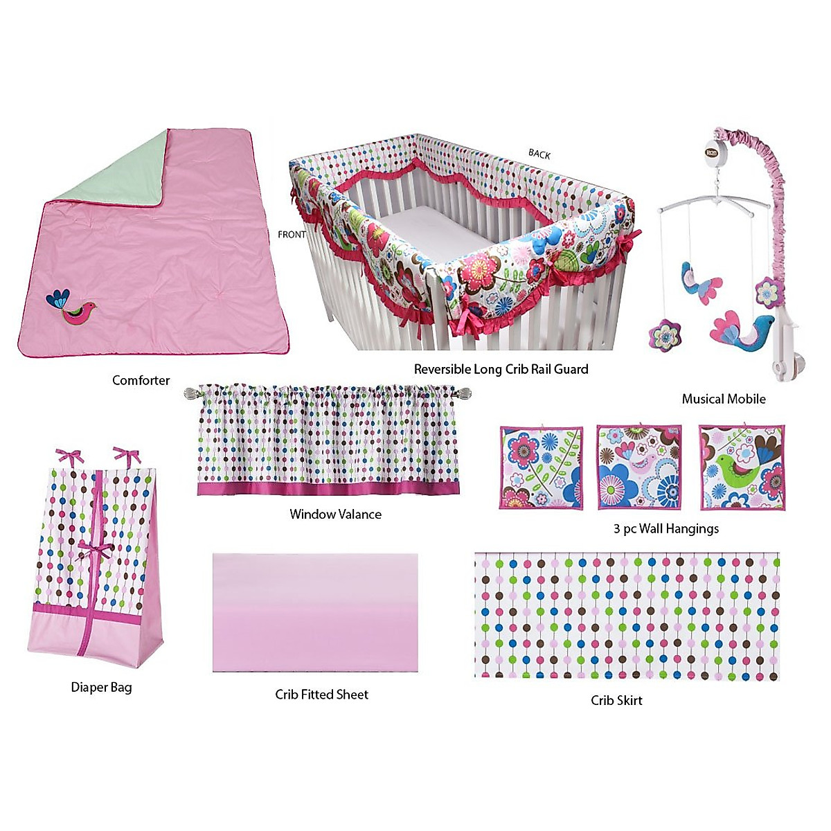 Bacati Botanical Girls Fabric Memory Photo Bulletin Board, Pink