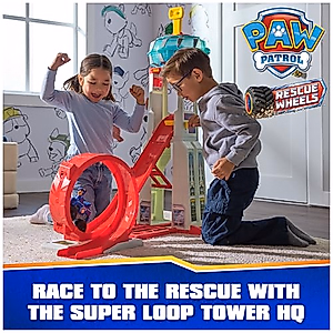 PAW Patrol: Rescue Wheels Super Loop Tower HQ, with Light, Sound, Vehicle Launcher, Chase Action Figure & Toy Truck, Kids Toys for Boys & Girls Age 3+