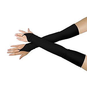 Shinningstar Girls' Boys' Adults' Stretchy Fingerless Over Elbow Cosplay Catsuit Opera Long Gloves (black)