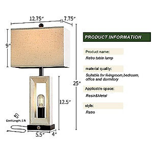 G-SAFAVA 25" Farmhouse White Table Lamp USB C+A Ports with 3 Way Dimmable Touch Control Nightstand Lamp Vintage Modern Lamps for Living Room Bedroom Hotel(4 Bulbs Included)