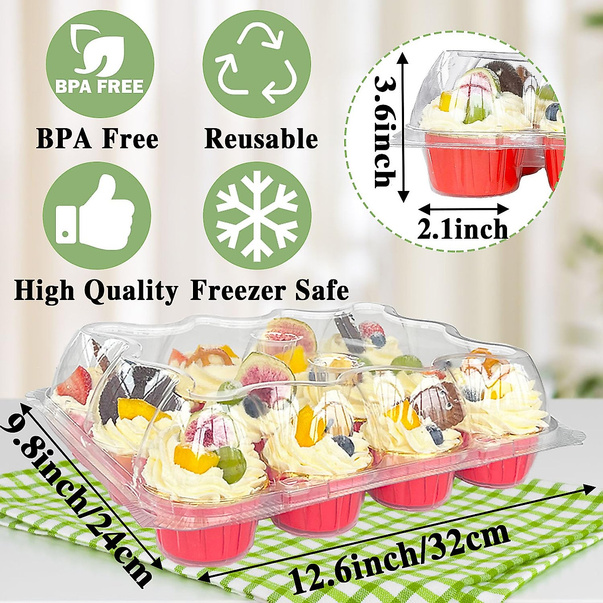 Haawooky (12 Pack x 16 Sets) Stackable Cupcake Carrier Holders,Plastic Cupcake Boxes Holders for 12 Cupcakes,Clear Disposable Cupcake Containers with Detachable Tall Dome Lid