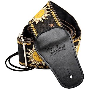 BestSounds C-150 Leather Adjustable Guitar Strap, Sun Jacquard Weave For Bass Electric and Acoustic Guitars, Black