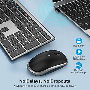 Trueque Wireless Keyboard and Mouse, Ultra Slim Silent Keyboard with Responsive & Low Profile Keys, Tilt Angle, Sleep Mode, 2.4GHz USB Cordless Mouse Combo for Computer, PC, Chromebook (Mac-Gray)
