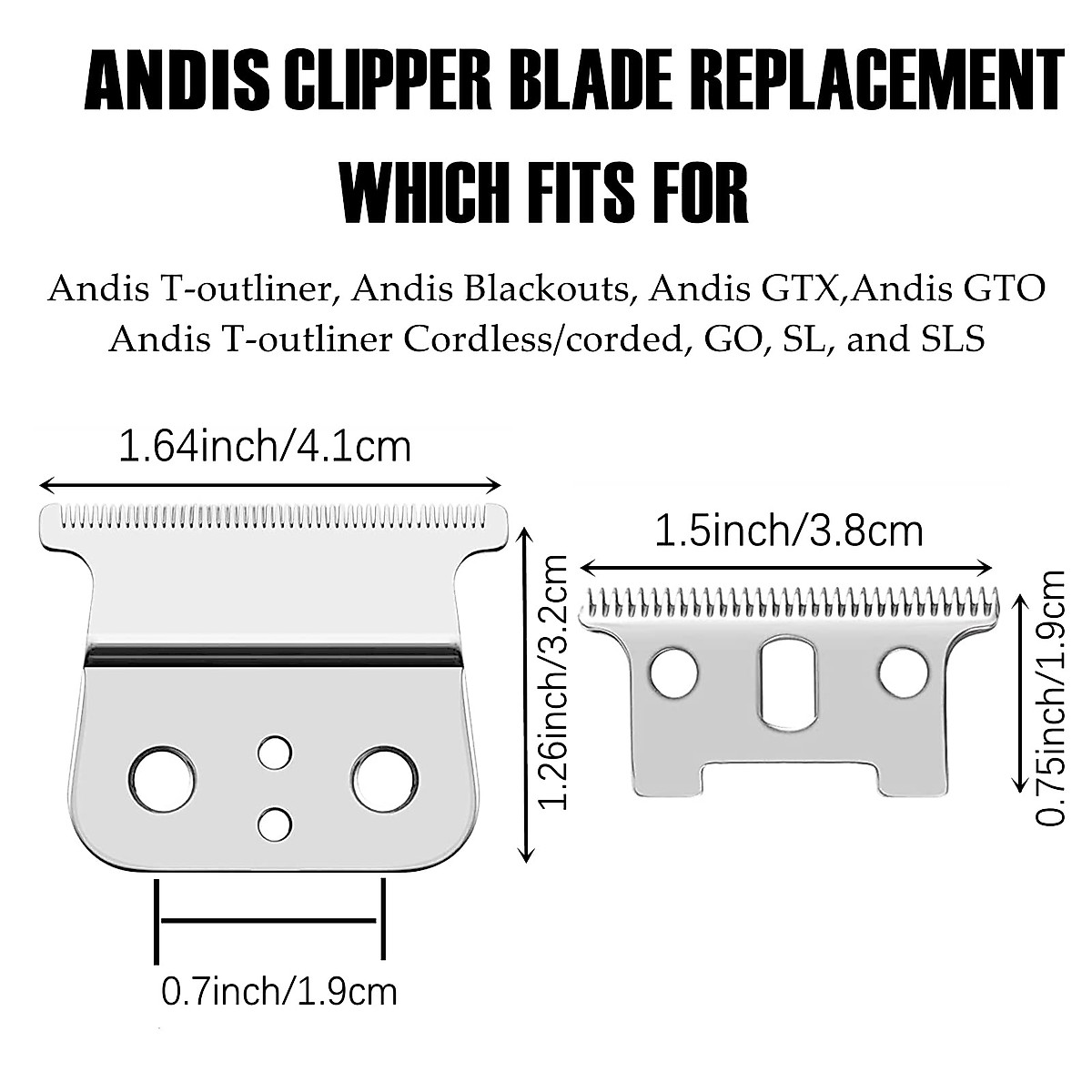 Replacement Blades Compatible with Andis T Outliners, Compatible with Andis GTX/GTO, Replacement Blade (sliver steel T blade + sliver steel blade),2 PACK