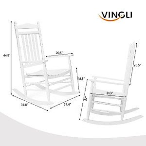 VINGLI Wooden Rocking Chair Outdoor, Patio Rockers with High Back, Support 450 LBS Rocking Chairs, for Porch, Patio, Balcony, Garden, Yard (White, 1 PC)