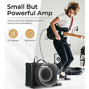 Vangoa Bass Guitar Amplifier 15W Portable Electric Bass Combo Amp Small for Bass Practice Amp Indoor Outdoor, Black