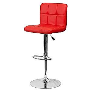 KLS14 Modern Design Barstools Hight Adjustable Seat Hydraulic 360-Degree Swivel Sturdy Steel Frame Padded Cushion Seat Dining Chair Bar Pub Stool Home Office Furniture - Set of 2 Red #1974