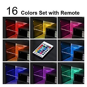 Bonzy Home LED TV Stand for 65 Inch TV Entertainment Center Black TV Stand with 16 Colors RGB Light and RF Remote Control Modern TV Media Console for Living Room Bedroom