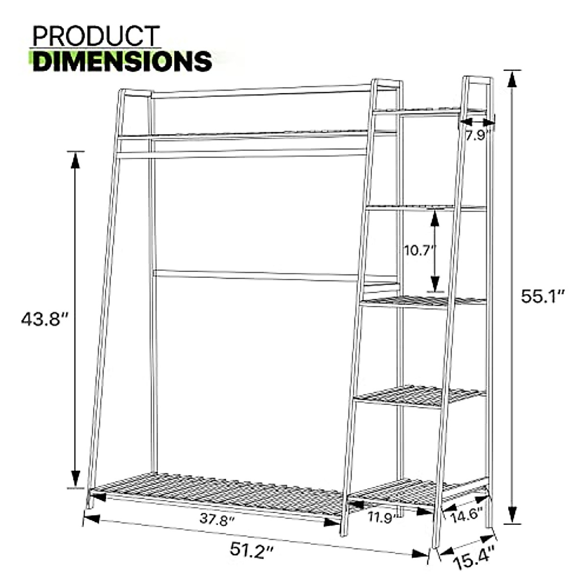 Magshion 5-Tier Bamboo Clothing Rack Clothes Hanging Rack Stand - Stylish and Rustic Bamboo Garment Rack with Trapezoidal Shelves for Bedroom