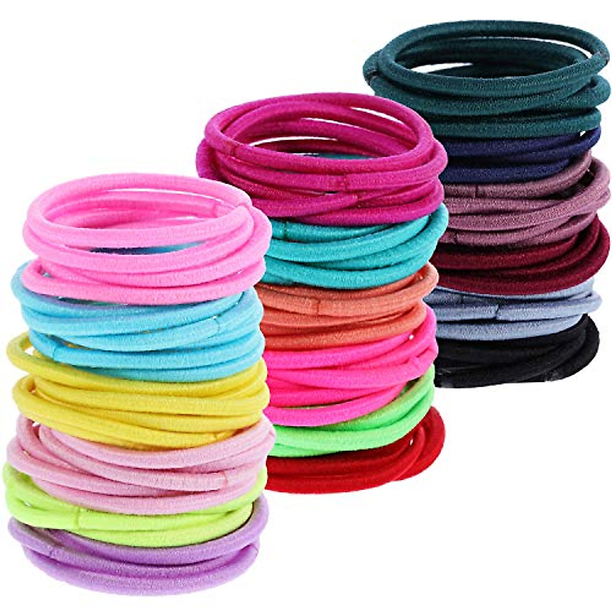 TecUnite 200 Pieces No-metal Hair Elastics Bulk Rubber Bands Hair Ties Ponytail Holders for Women(Multicolored)(Multicolored)