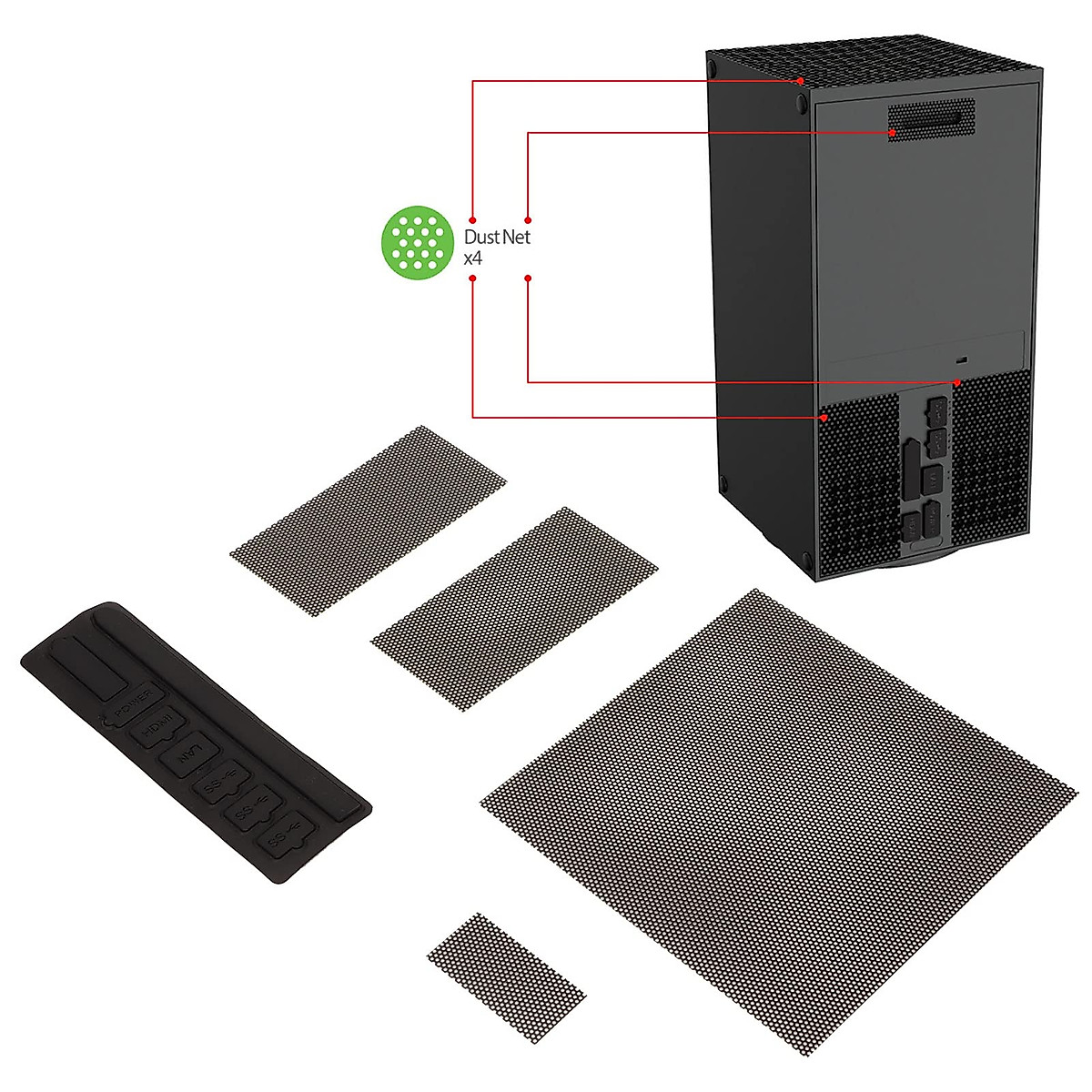 Dust Filter, Replacement Dust Filter for Xbox Series X, 8 Dust Plugs, 4 PVC Meshs Set, Vented Dust Cover Mesh Filter for Game Consoles
