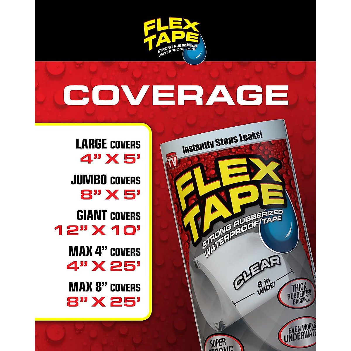 Flex Tape, MAX, 4 in x 25 ft, Black, Original Thick Flexible Rubberized Waterproof Tape - Seal and Patch Leaks, Works Underwater, Indoor Outdoor Projects - Home RV Roof Plumbing and Pool Repairs