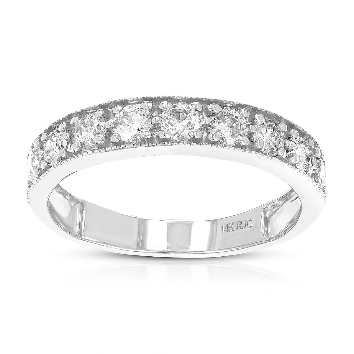 VIR JEWELS 1 cttw Diamond Wedding Band For Women, Milgrain Diamond Wedding Band in 14K White Gold Prong Set, Size 9.5