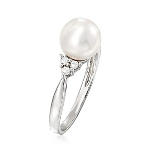 Ross-Simons 7.5-8.5mm Cultured Pearl and .13 ct. t.w. Diamond Ring in Sterling Silver. Size 7