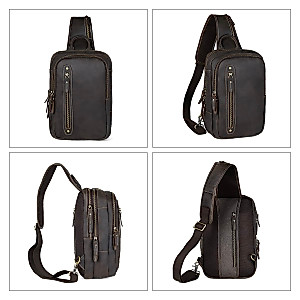 Hespary Vintage Genuine Leather Sling Crossbody Backpack Shoulder Bag for Men Fits 12.9" iPad