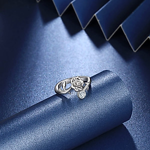 beautlace Rose Adjustable Rings Silver Plated Rose Flower Love Open Ring Elegant Wedding Engagement Jewelry Gifts for Women KR0076W