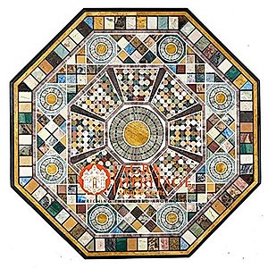 Marble 36" Dining Hallway Table Top Precious Inlay Geometric Design Hallway Decor