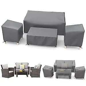 STARTWO Patio Furniture Covers 4 Piece Set Outdoor Furniture Covers Waterproof, Heavy Duty 600D Patio Furniture Set Cover for Chairs, Couch, Table Coffee, Grey